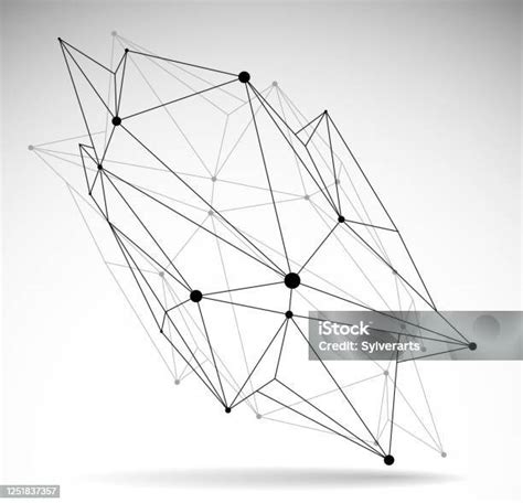 추상 3d 메쉬 모양 벡터 일러스트레이션 흰색 배경에 격리 된 라인 기술 다각형 물체와 연결된 점 동적 기술 및 과학 격자 0