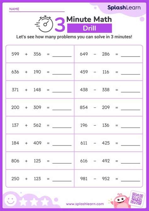 Add And Subtract Two Digit Numbers Horizontal Timed Practice Printable Math Worksheet