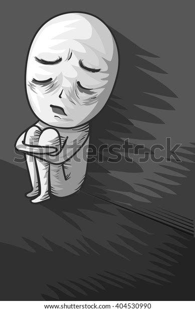 Illustration Depressed Man Crouching Corner Stock Vector Royalty Free