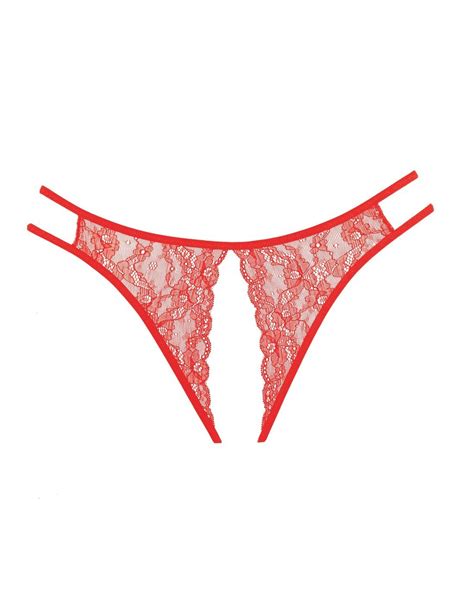 String Rouge Ouvert En Dentelle Et Résille A1079r Allure String