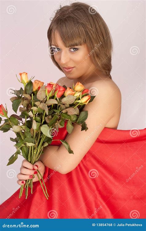 Sexual Girl With A Bouquet Of Roses Stock Photo Image Of Charming Glamour 13854768