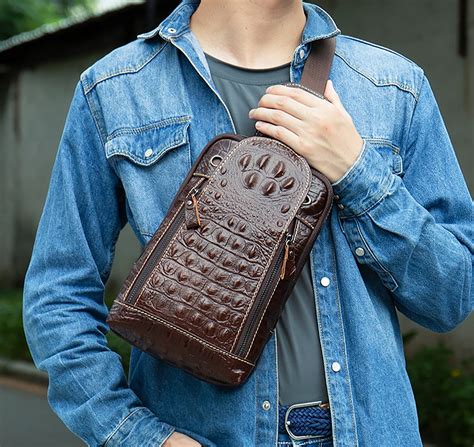 Mens Genuine Leather Sling Bag Leather Mens Chest Etsy