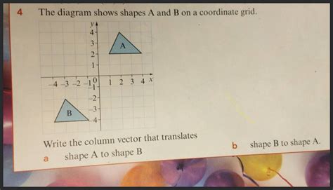 The Diagram Shows Shapes A And B On A Coordinate Grid Write The Column