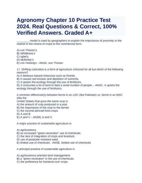 Agronomy Chapter 10 Practice Test 2024 Real Questions And Correct