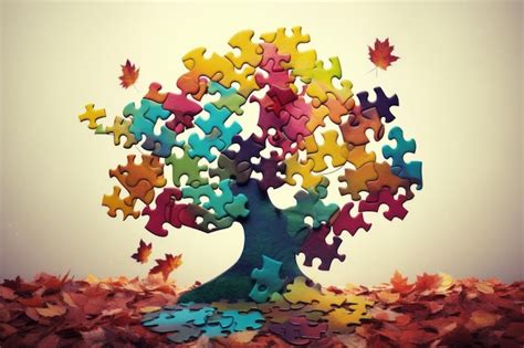 Premium Ai Image A Colorful Tree Made Of Puzzle Pieces