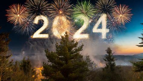 Exploding Fireworks And Welcome New Year 2024 Happy New Years Stock Image Image Of Bokeh