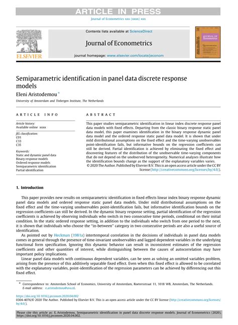 Pdf Semiparametric Identification In Panel Data Discrete Response Models