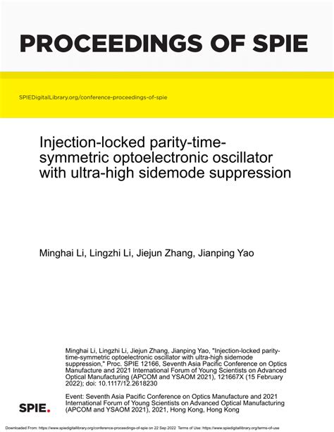 Pdf Injection Locked Parity Time Symmetric Optoelectronic Oscillator With Ultra High Sidemode