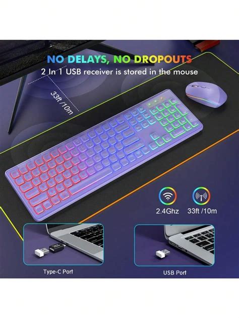 Wireless Keyboard And Mouse Combo Rgb Backlit Rechargeable And Light Up Letters Full Size