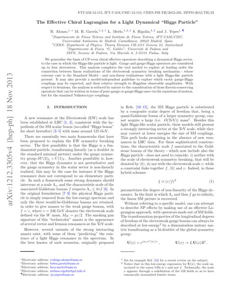 Pdf The Effective Chiral Lagrangian For A Light Dynamical Higgs Particle