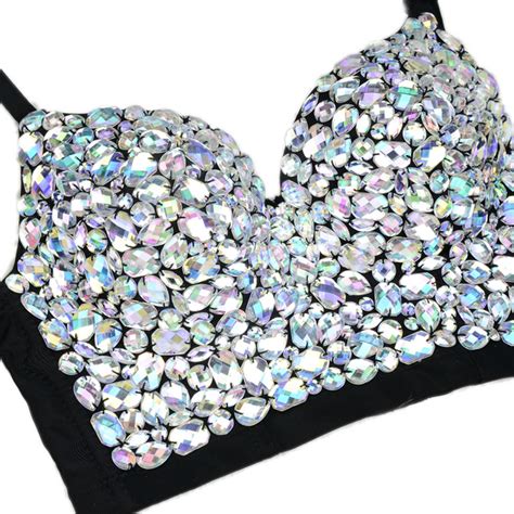 Womens Gemstone Bustier Crop Top Sexy Punk Rhinestone Corset Top Bra