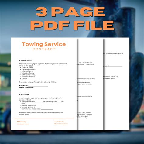Detailed Towing Service Agreement Template Editable Contract For Tow