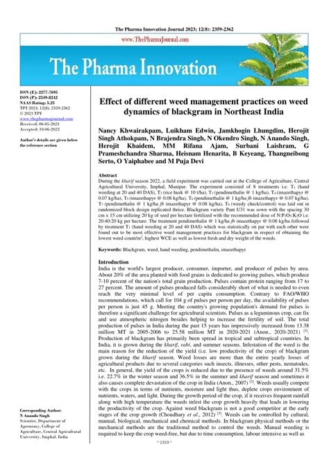 Pdf Effect Of Different Weed Management Practices On Weed Dynamics Of Blackgram In Northeast India