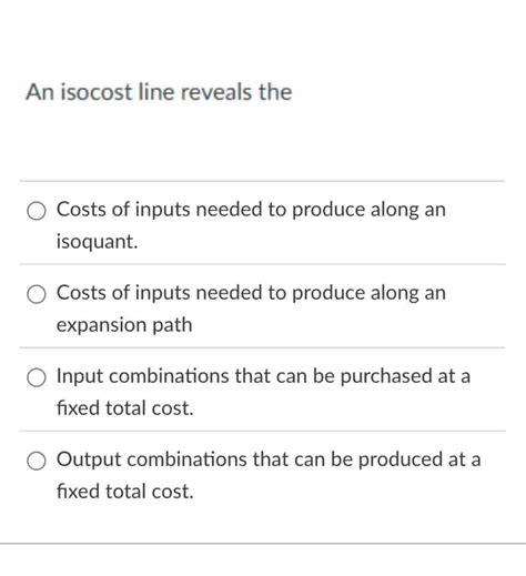 Solved An Isocost Line Reveals Thecosts Of Inputs Needed To