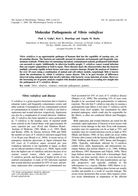 Pdf Molecular Pathogenesis Of Vibrio Vulnificus