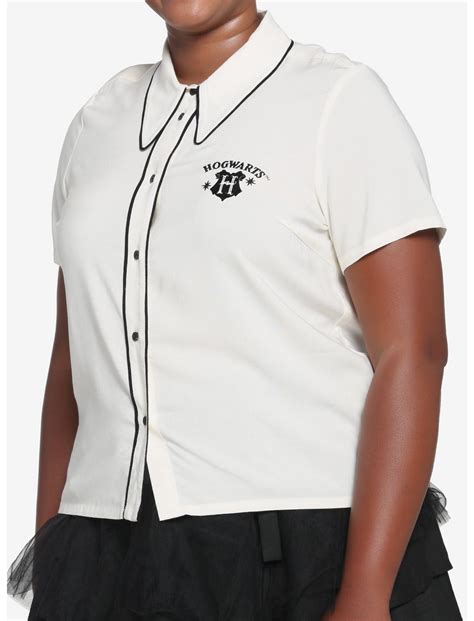 Harry Potter Hogwarts Crest Boxy Girls Woven Button Up Plus Size Hot