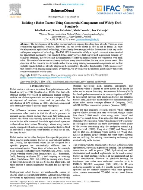 Building A Robot Tractor Using Commercial Components And W 2022 Ifac Paperso Pdf