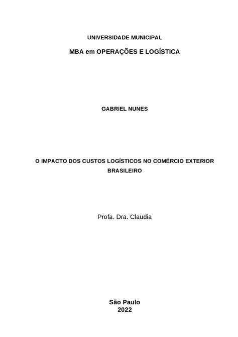 O Impacto Dos Custos LogÍsticos No ComÉrcio Exterior Brasileiro