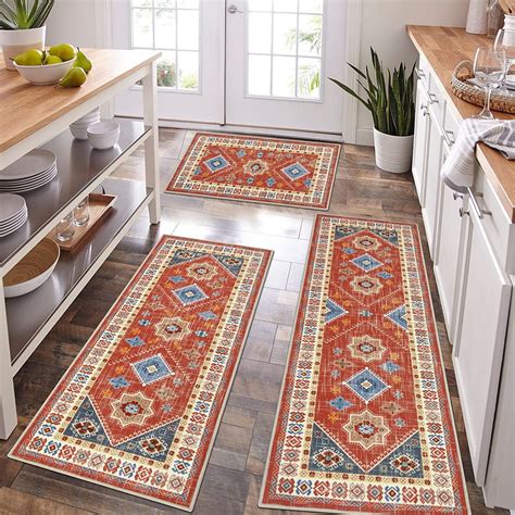Ileading Boho Kitchen Rug Sets Piece Runner Bohemian Mats Non Skid Washable Kitchen Floor Mat