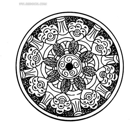 卷曲纹叶纹八瓶口纹构成的圆形图案AI素材免费下载 红动中国