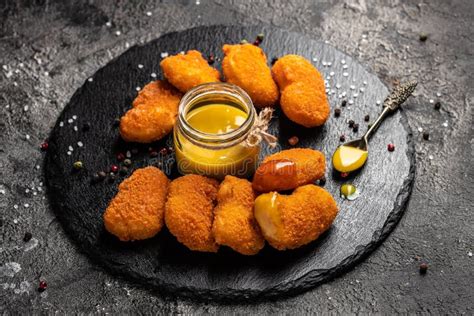 Chicken Nuggets Fried Crispy Chicken Nuggets With Mustard Honey Sauce