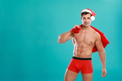 Shirtless Santa Claus On Blue Background Stock Image Image Of Sale