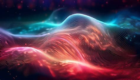 Abstract Waves Of Red And Blue Light Flow Across A Dark Background Creating A Dynamic Visual
