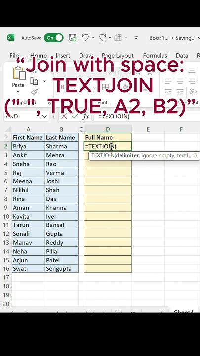 Textjoin Function In Excel Join Two Columns In Excel Data Cleaning Shorts Excel Textjoin
