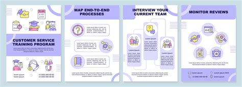 Customer Service Training Program Purple Brochure Template Leaflet Design With Linear Icons