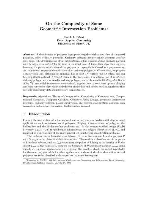 Pdf On The Complexity Of Some Geometric Intersection Problems