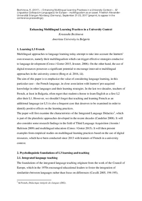 Pdf Enhancing Multilingual Learning Practices In A University Context