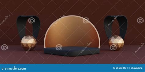 Elegant Podium With Abstract Art Objects Stand To Show Products Stage Showcase With Copy Space
