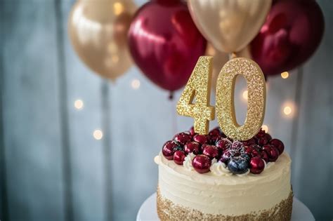 Elegant 40th Birthday Cake Adorned With Rich Berries And Golden