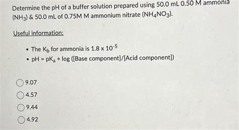 Solved Determine The Ph Of A Buffer Solution Prepared Using Chegg