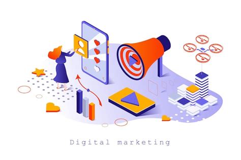 Premium Vector Digital Marketing Concept In 3d Isometric Design Marketer Doing Data Research