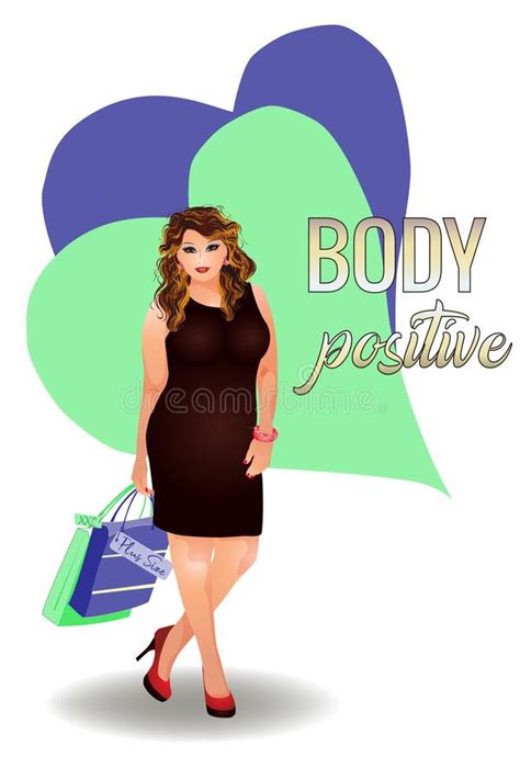 Body Positive Plus Size Woman With Shopping Bags Stock Vector