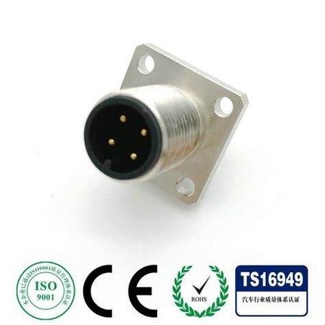 M12 Female Male 4 Pin Square Flange Pcb Socket And Plug Circular Connector And Panel Connector