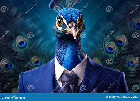 Portrait Of A Peacock Dressed In A Formal Business Suit Stock