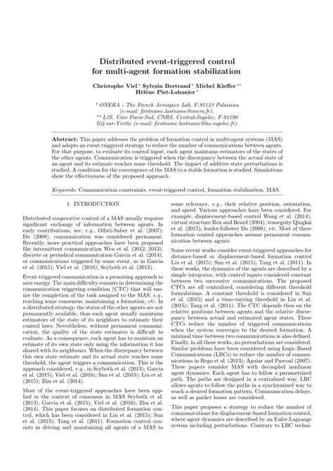 PDF Distributed Event Triggered Control For Multi Agent Formation