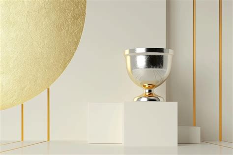 Minimalist Silver And Golden A Cup Trophy Standing On Solid Metallic