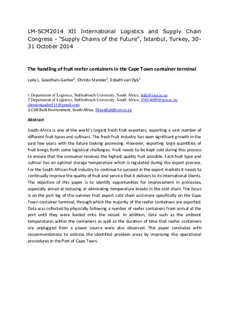pdf the handling of fruit reefer containers in the cape town