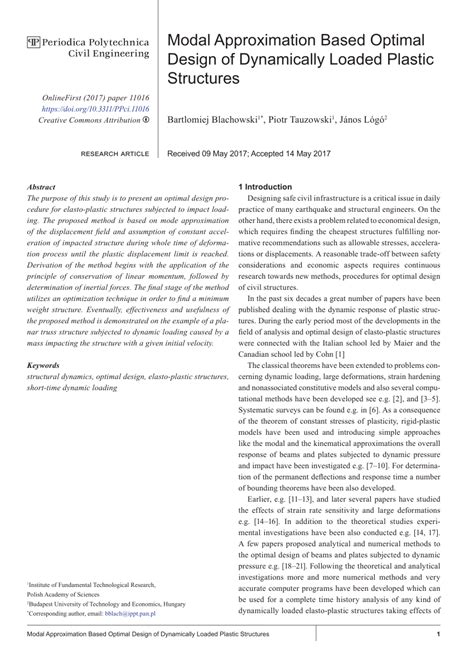 Pdf Modal Approximation Based Optimal Design Of Dynamically Loaded