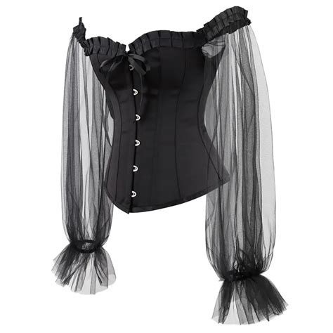 Shoulder Neck Corsets Women Sheer Mesh Long Puff Sleeve Temu United