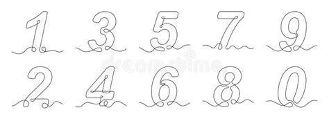 Numbers In Continuous Line Drawing Style Set Of Abstract Drawings Of Numbers Stock Vector