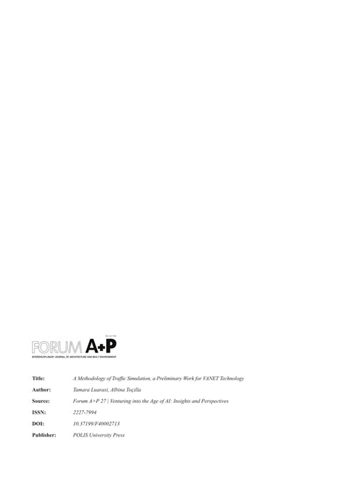 Pdf Title A Methodology Of Traffic Simulation A Preliminary Work For Vanet Technology