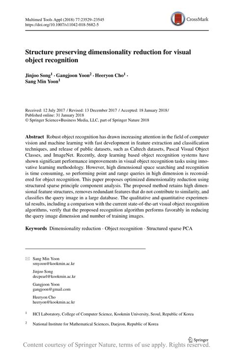 structure preserving dimensionality reduction for visual object