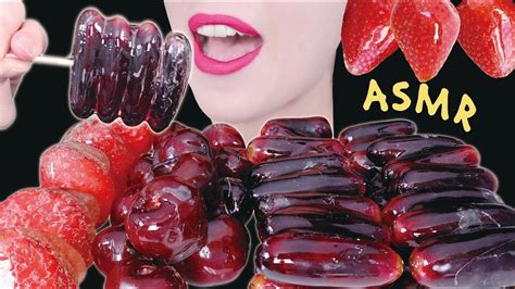 Asmr Most Popular Tanghulu 딸기 체리 블랙 사파이어 포도 Candied Fruits No