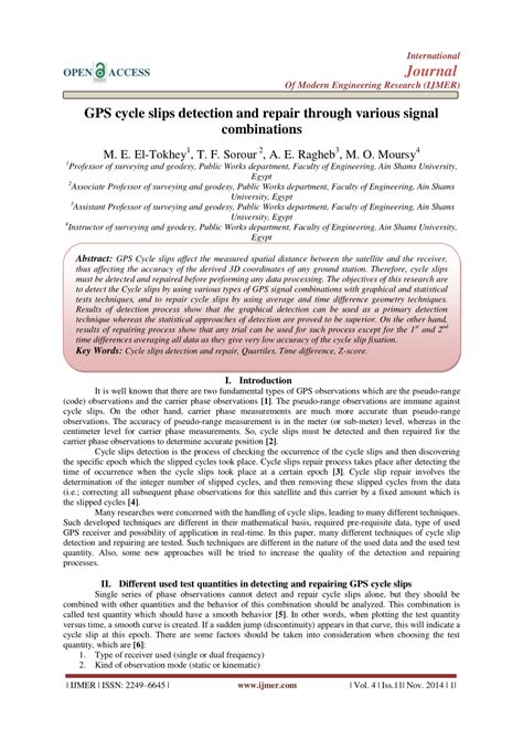 Pdf Gps Cycle Slips Detection And Repair Through Various Signal