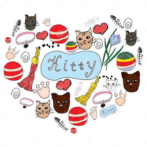 Seamless Pattern With Cute Funny Cat Faces Or Heads Wearing Stylish