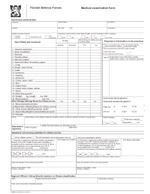 Fillable Online Finnish Defence Forces Medical Examination Form Fax